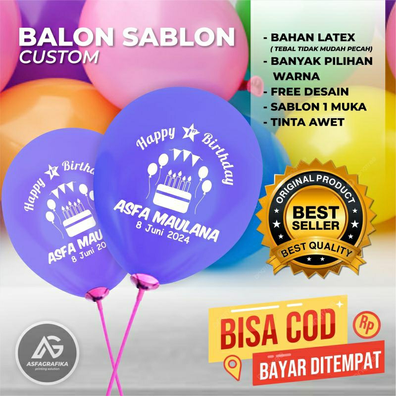 Jual Promo Balon Ulang Tahun Custom Free Sablon Nama + Stik & Cup ...