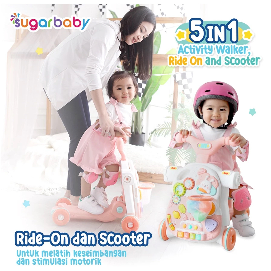 Jual Sugarbaby 5in1 Activity Walker, Ride-On and Scooter - Pink /Push ...