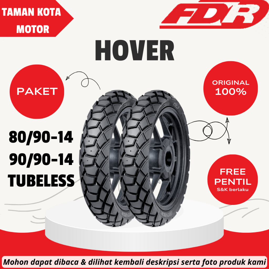 Jual Paket Sepasang BAN MOTOR METIC FDR Hover 80/90&90/90-14 Tubeless ...