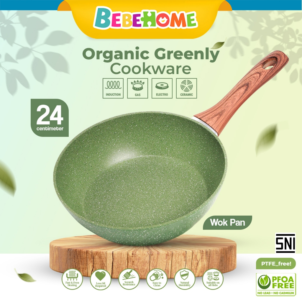 Jual Tifale By Bebehome Organic Greenly Cookware Wokpan 24cm Marble Coated Anti Lengket Tifale ...