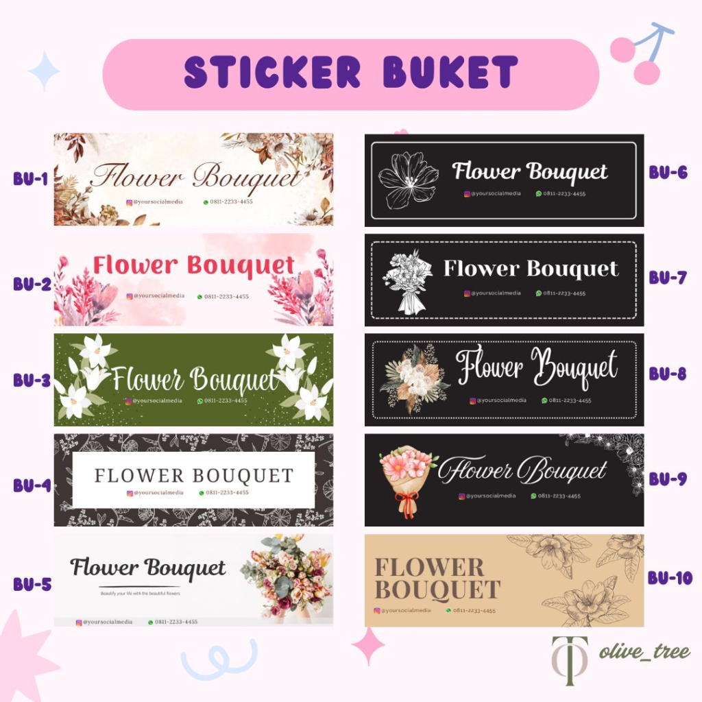 Jual Sticker Label Bouquet Bunga/Sticker Buket Bunga / Label Bouquet ...