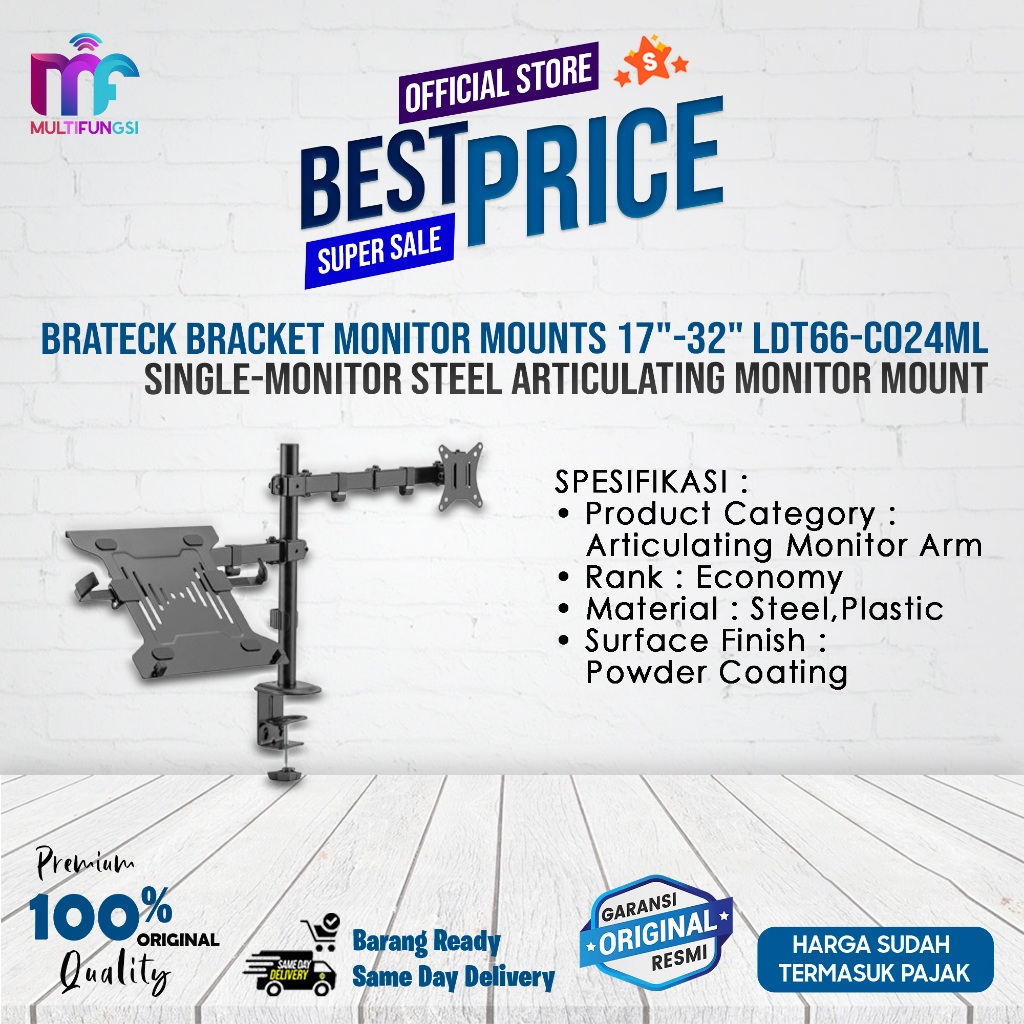 Jual Brateck Bracket Monitor Mounts 17"-32" LDT66-C024ML Dual-Monitor ...
