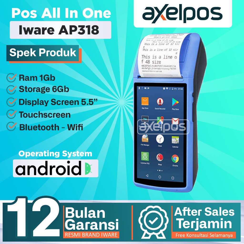 Jual Axelpos Mobile Pos Android Mesin Kasir Portable Iware AP318 With ...