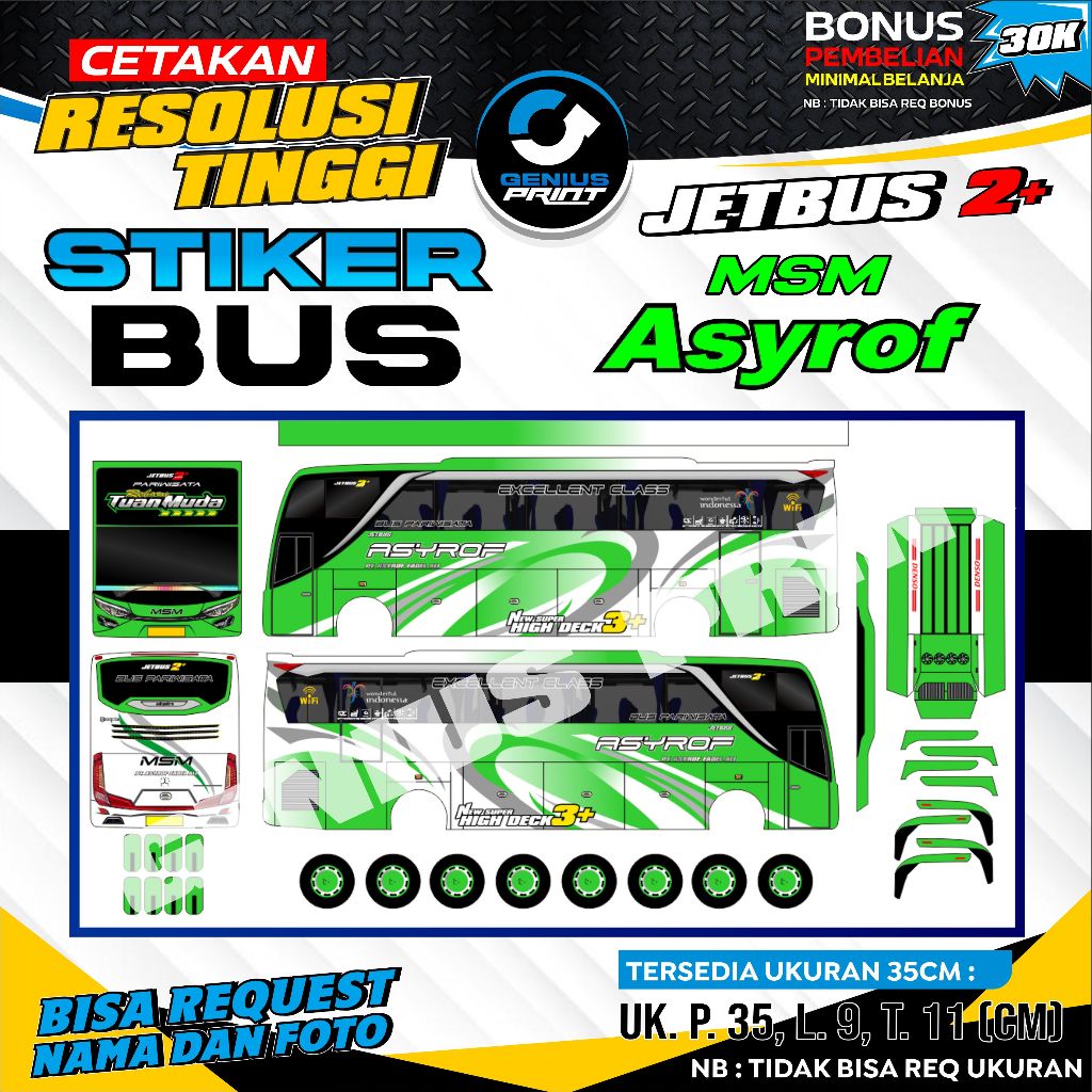 Jual STIKER MINIATUR BUS JETBUS 2+ LIVERY MSM ASYROF UKURAN 35CM ...