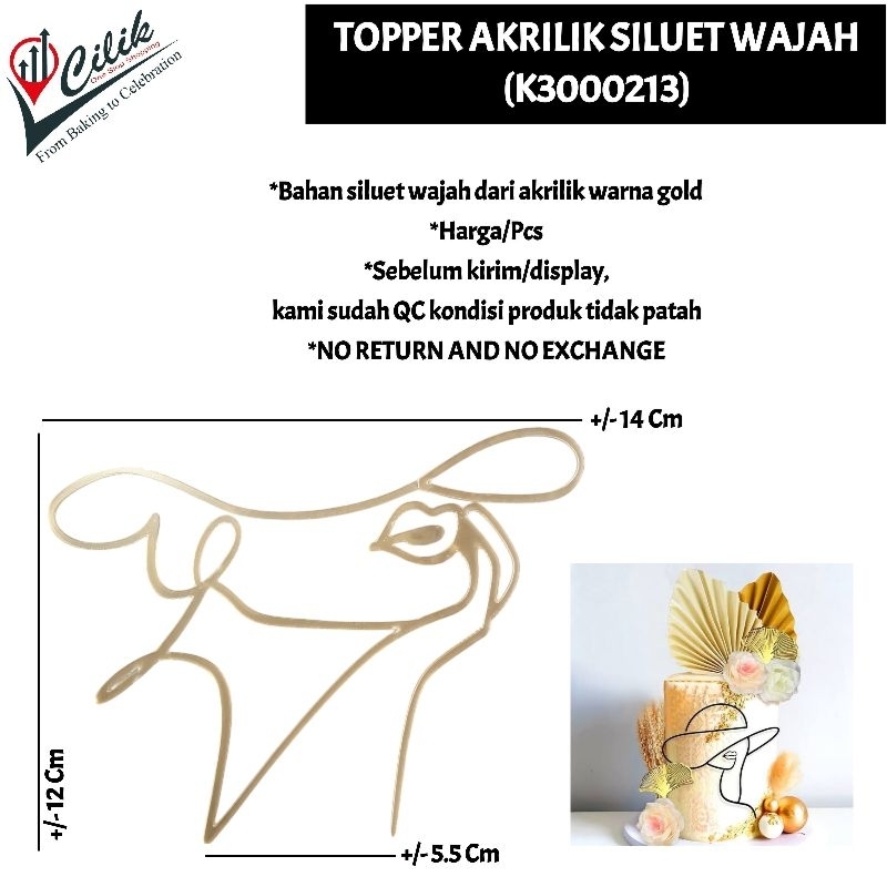Jual topper bahan akrilik warna black hitam gold emas gambar model ...