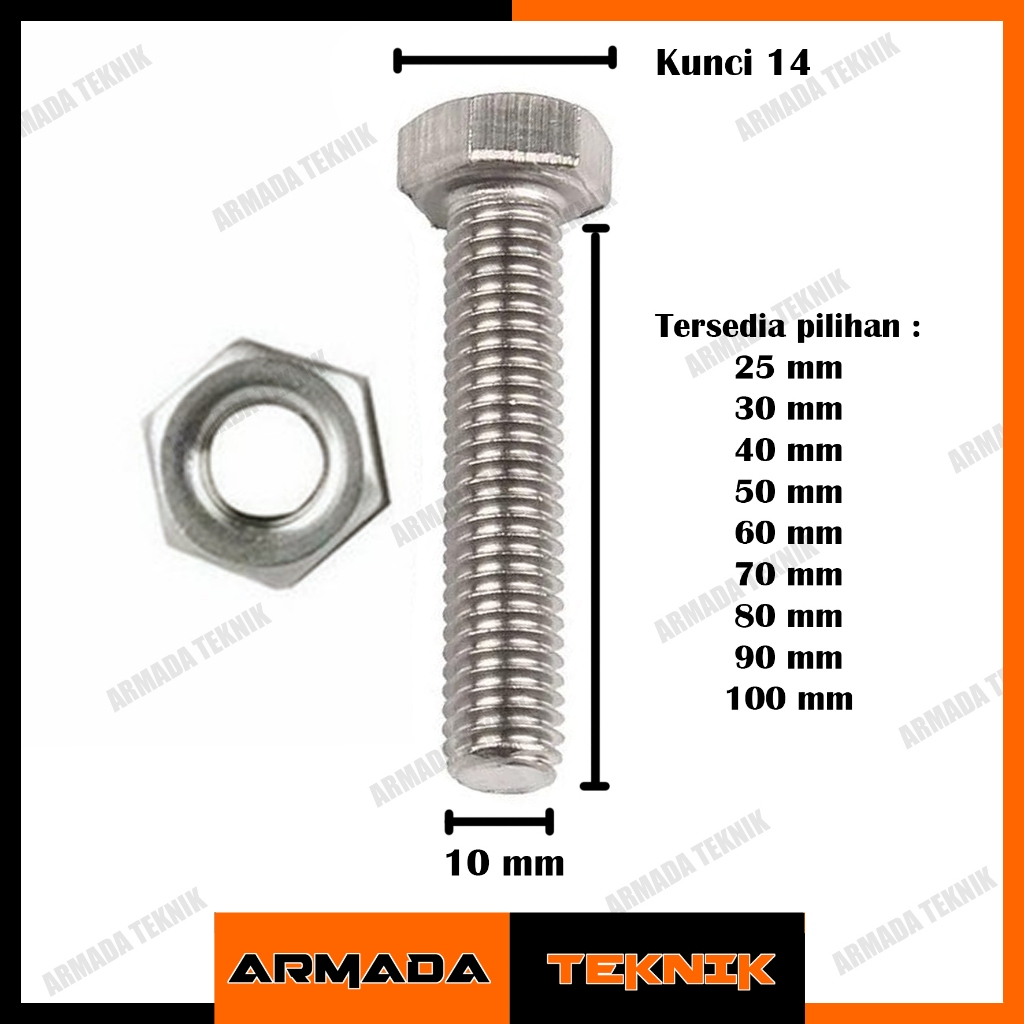 Jual Baut Mur Siku Rak Hexagon Putih BMP Hex M10 25-100 Kunci 14 Galvanis | Shopee Indonesia