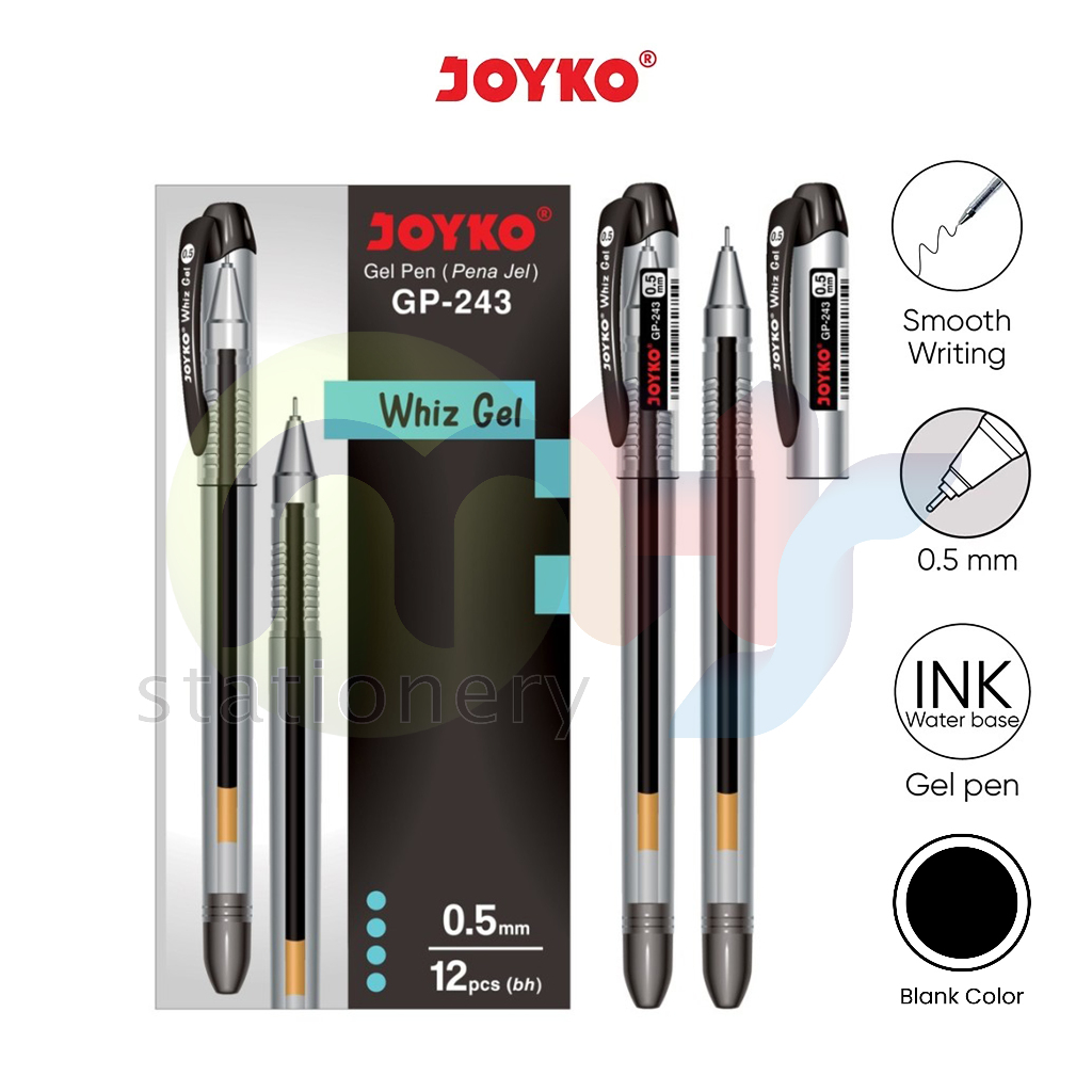 Jual Gel Pen Pulpen Pena Ball Pen Bolpoin Ballpoint Joyko GP-243 Whiz Gel 0.5 mm 1 Box 12 Pcs ...