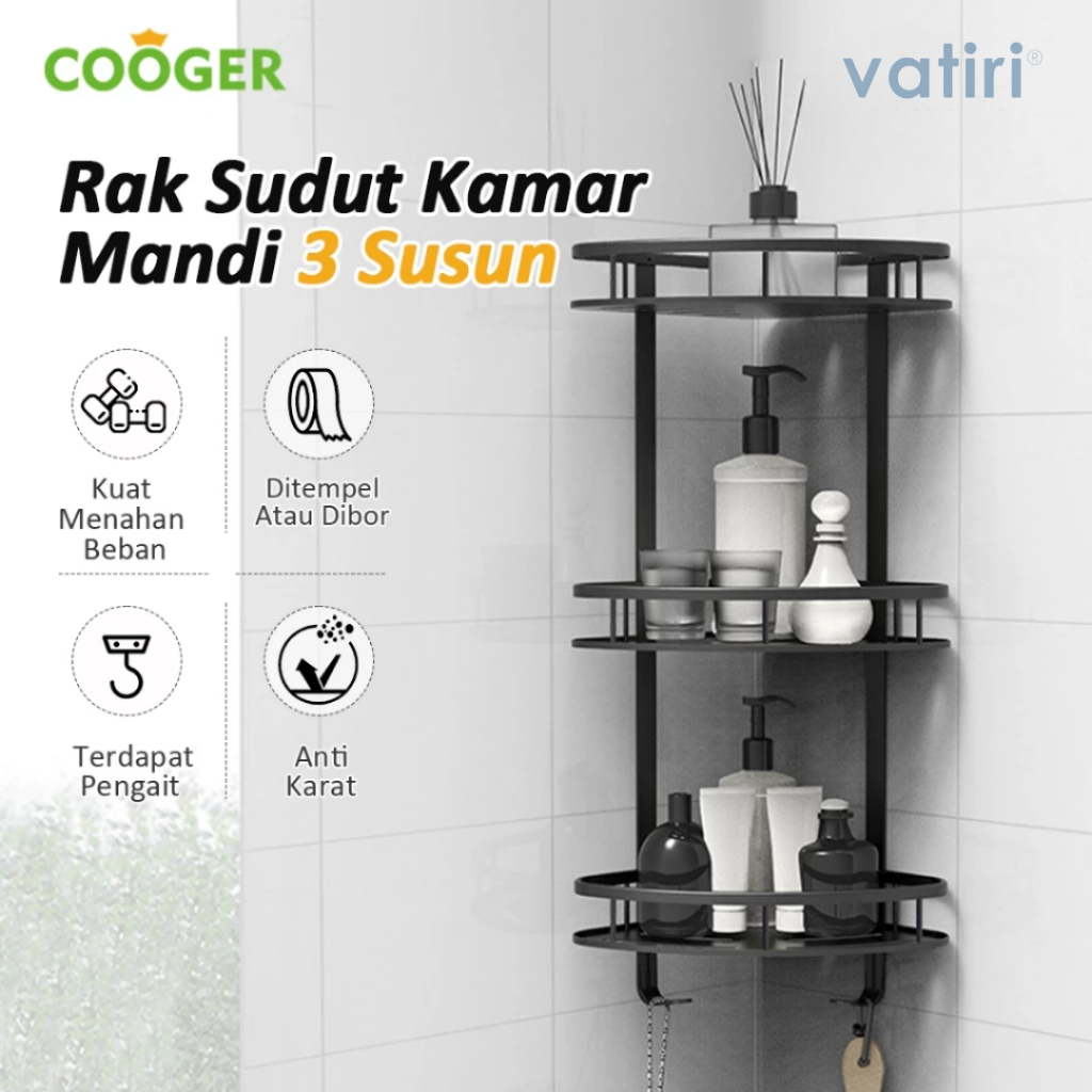 Jual VATIRI x COOGER Rak Kamar Mandi Sudut Segitiga Tempel Dinding Rak Multifungsi Alumunium 3 ...