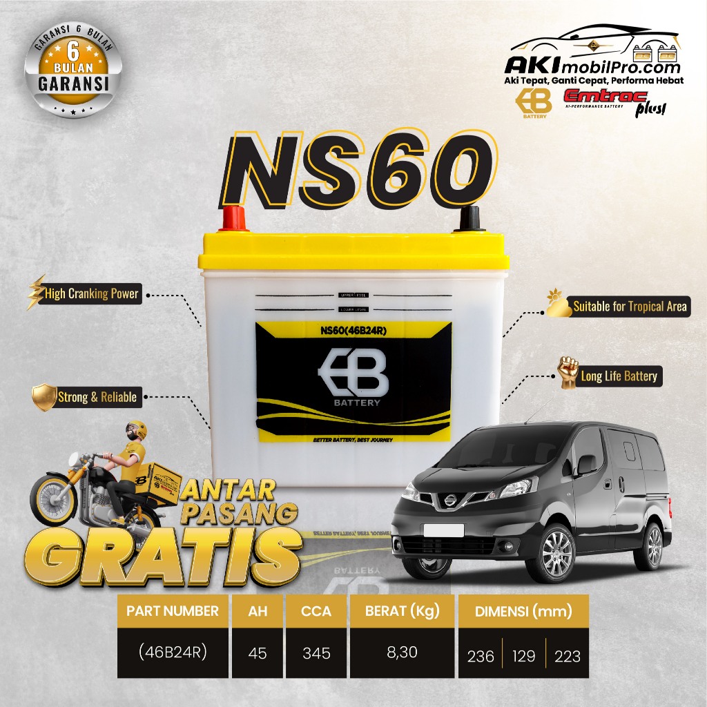 Jual EB Battery 46B24R (NS60) | Aki Mobil Ertiga | Terios | Rush | Avanza | Shopee Indonesia