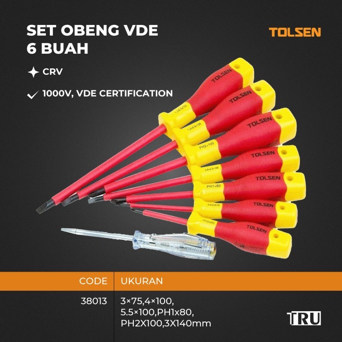 Jual TOLSEN Obeng Listrik VDE Set 6pcs CrV - 38013 | Shopee Indonesia