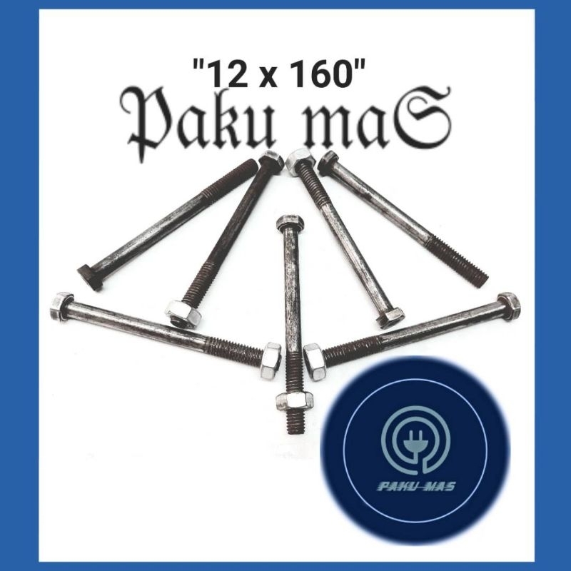 Jual Baut mur M12 x 160 baut ukuran 12 panjang 16 cm drat separuh ...