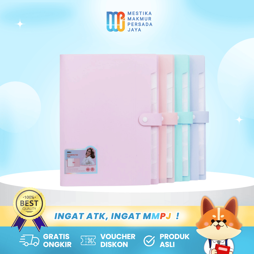 Jual Deli Expanding File A4 Tempat Penyimpanan Kertas Surat Berkas Dokumen Dengan 8 Pockets Snap ...