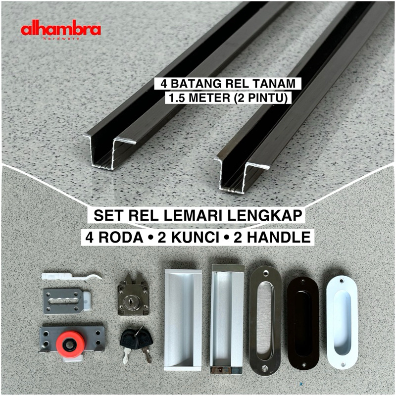 Jual Set Rel Lemari Sliding Model Tanam 75 2 Pintu , Rel Lemari Geser Lengkap Dengan Roda Kunci ...