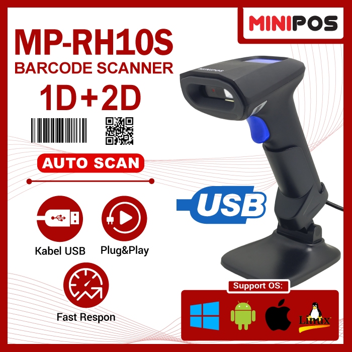 Jual Barcode Scanner 1D 2D MINIPOS MP-RH10S Auto Scan QRCode Kabel USB ...