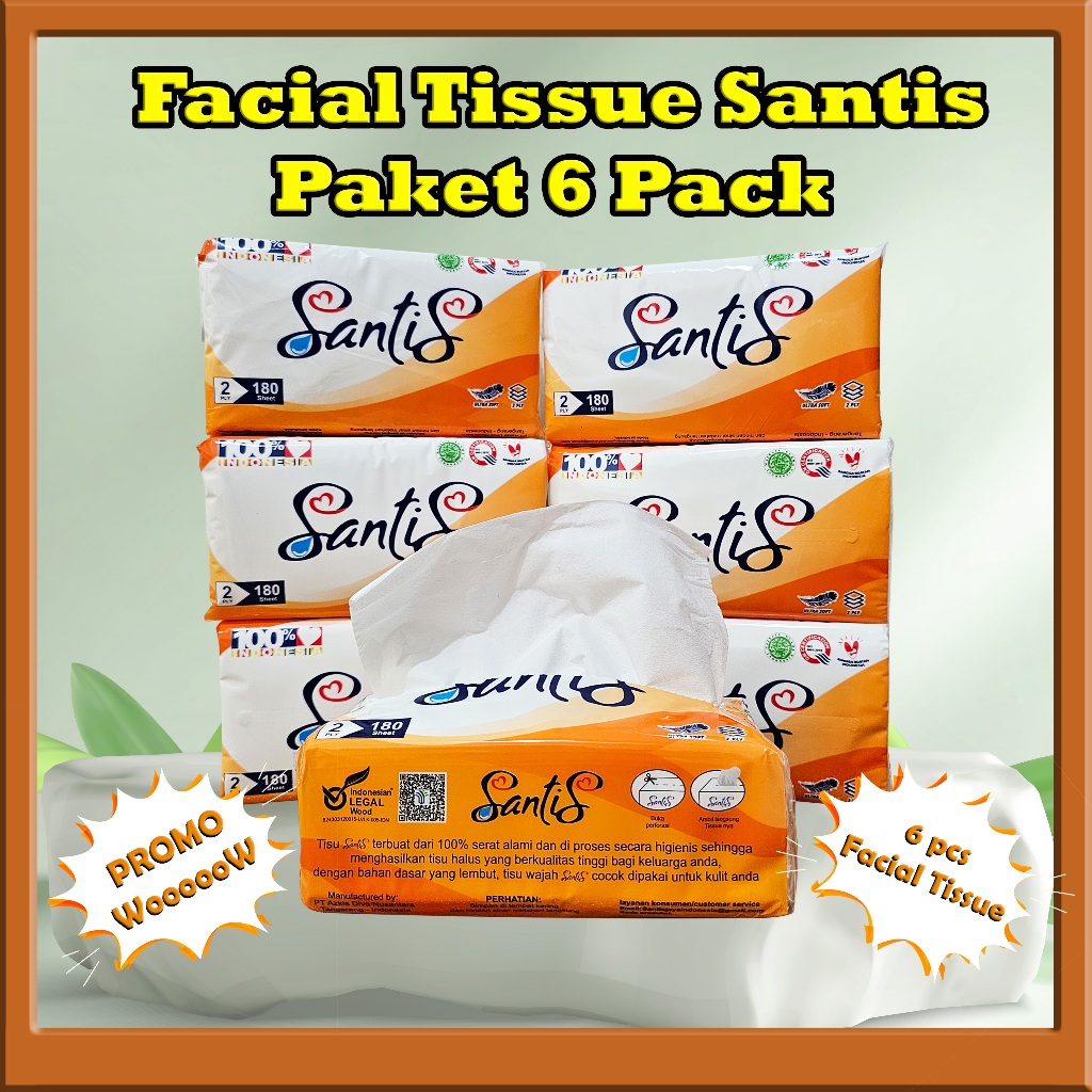 Jual SANTIS TISSUE ISI 6 PACK @180 shet | Shopee Indonesia