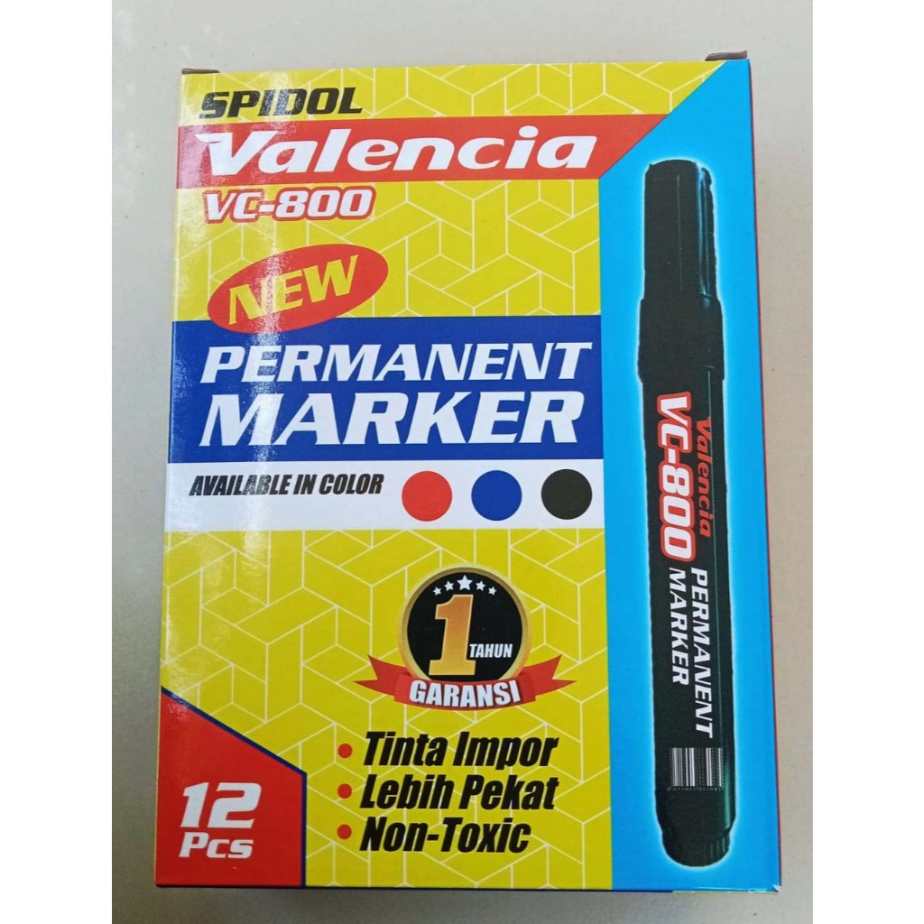 Jual 1 Lusin Spidol Valencia V800 Permanent /Spidol Murah/Spidol Warna ...