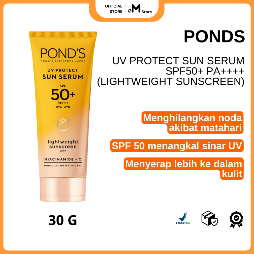 Jual POND'S - UV PROTECT SUN SERUM SPF50+ PA++++ UVA UVB LIGHTWEIGHT SUNSCREEN WITH NIACINAMID-C ...