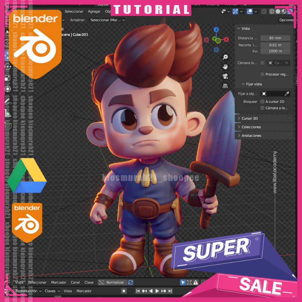 Jual Blender 3D - Basic character in Blender – Boy and Sword 3D Blender ...