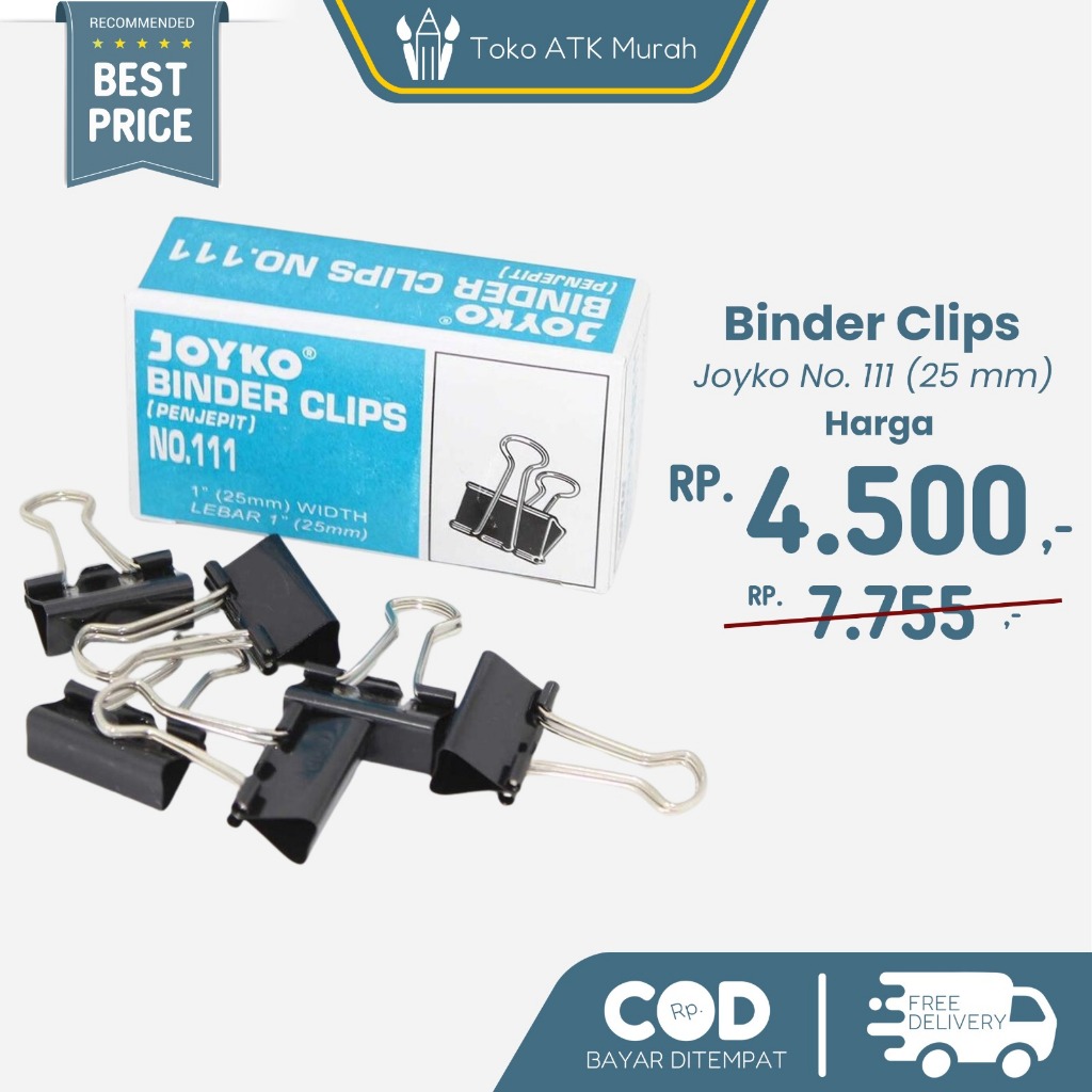 Jual Binder Clip No. 111 Joyko - Klip Hitam 1" (25 mm) isi 12 Buah ...