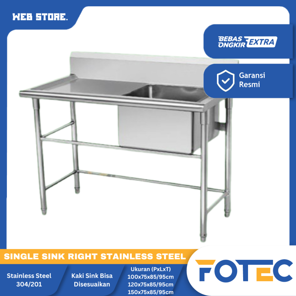 Jual Single Sink Bowl Right Stainless Steel With Back Splash / Meja ...