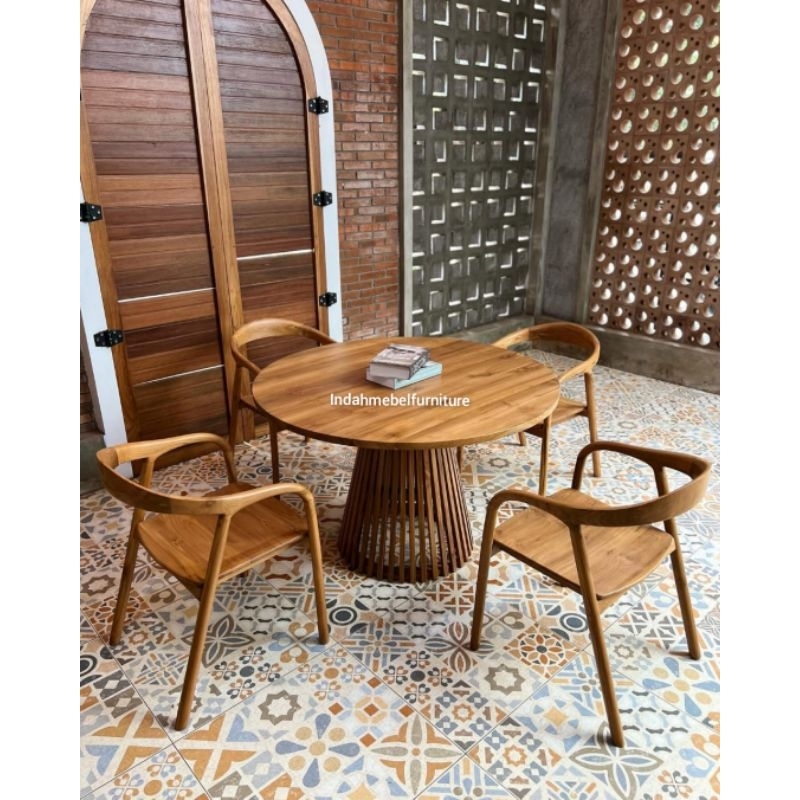 Jual set meja makan bundar kayu jati | Shopee Indonesia