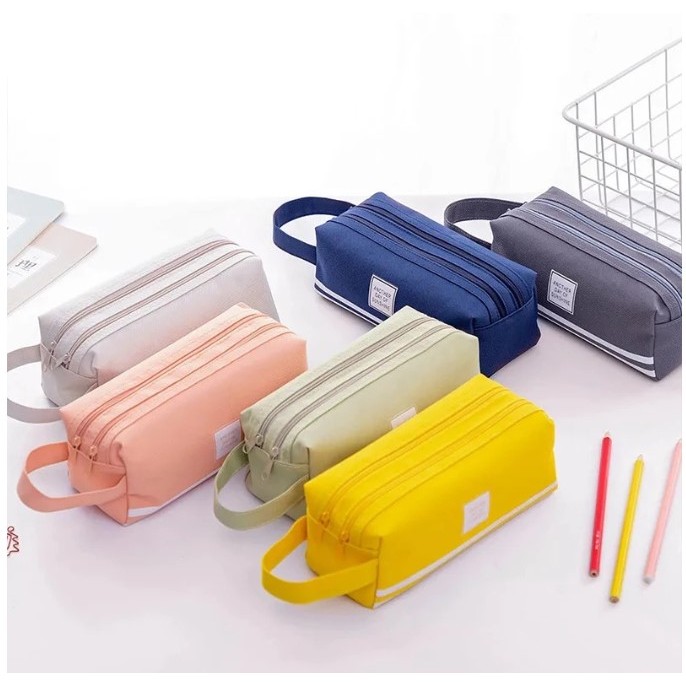 Jual KOTAK PENSIL KAIN PASTEL DOUBLE RESLETING / PENCIL CASE BESAR DUA ...