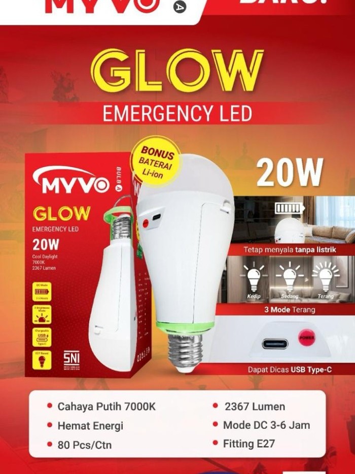 Jual LAMPU CAS LAMPU EMERGENCY LED MYVO GLOW 20W (2 baterai) | Shopee ...