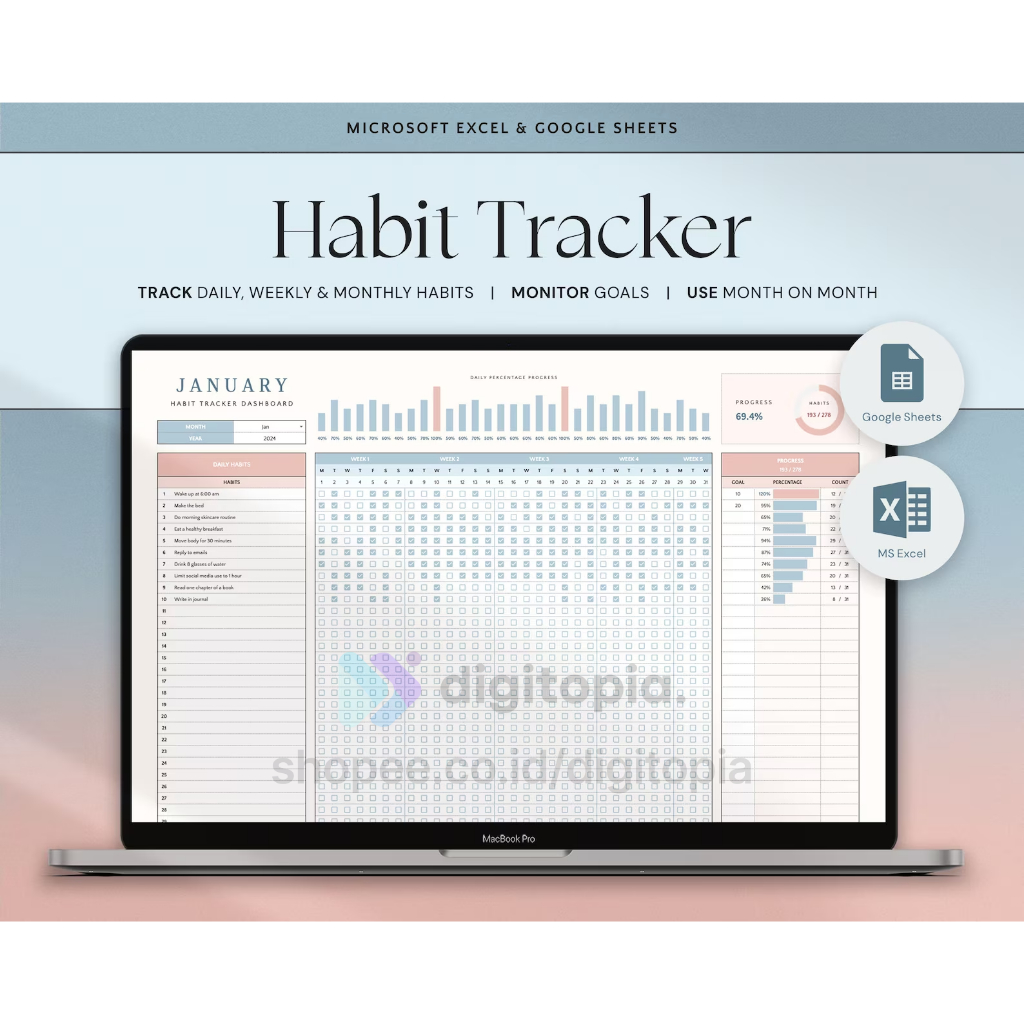 Jual Habit Tracker Spreadsheet - Template Google Sheets & Excel untuk ...