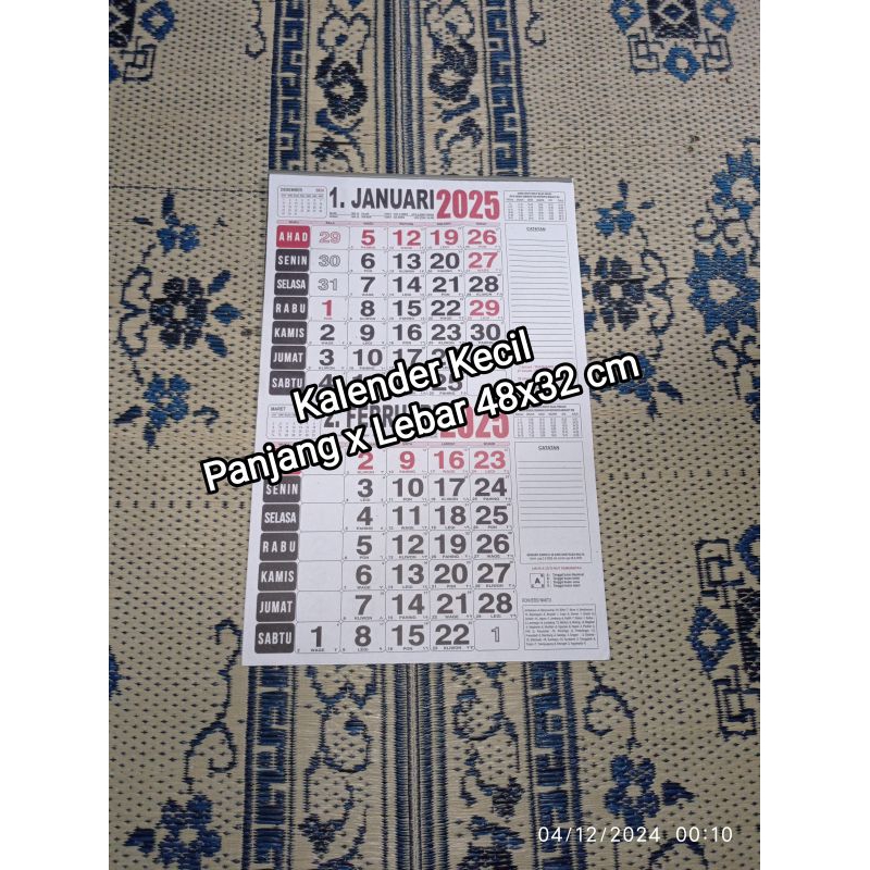 Jual Kalender Almanak Kecil 2025 Panjang x Lebar 48x32 cm | Shopee ...