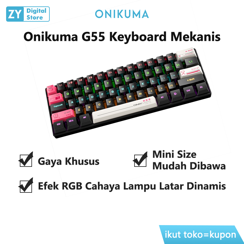 Jual Onikuma G55 Keyboard Mekanis Mini Efek RGB Cahaya Keyboard Gaming ...