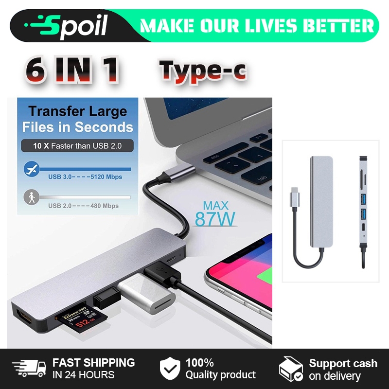 Jual USB Hub Type C 6-in-1 Adapter USB 3.0 High Speed 5Gbps Portable ...