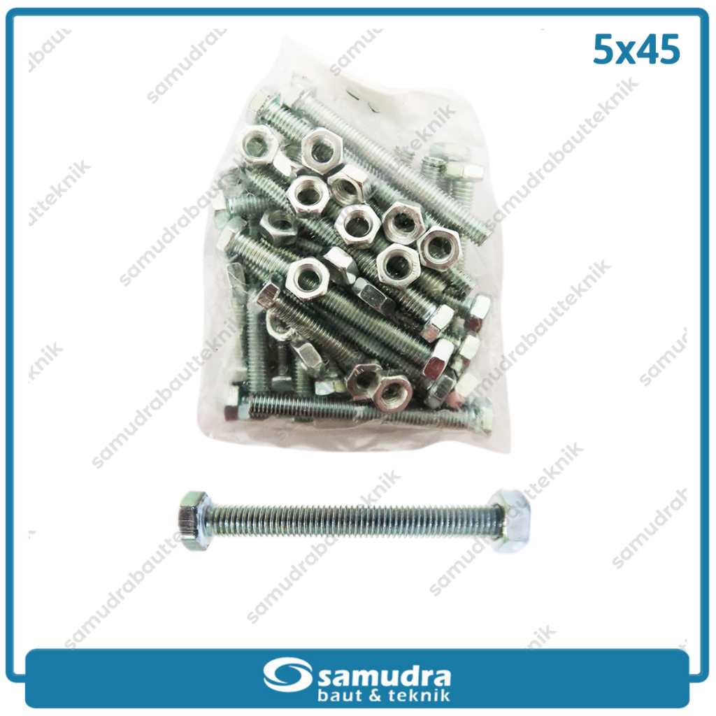 Jual JP Baut Mur Hex M5 x 45 mm isi 25 pcs Kepala Kunci 8 Hexagon Besi Putih | Shopee Indonesia