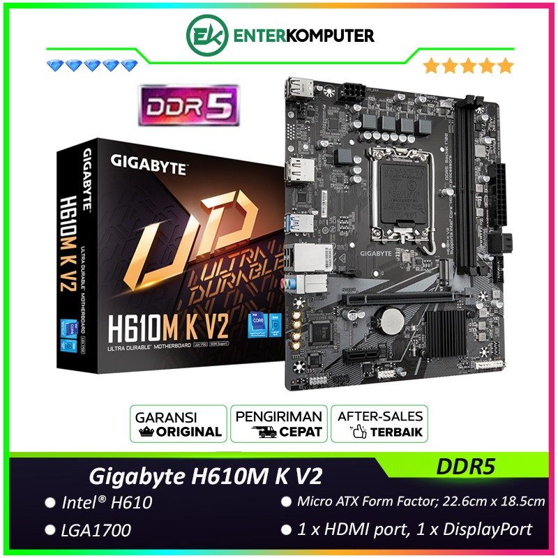 Jual Gigabyte H610M K V2 - LGA1700 H610 DDR5 USB3.2 SATA3 - Motherboard ...