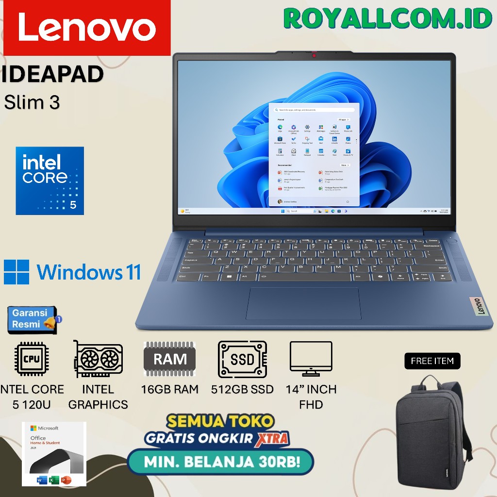 Jual LENOVO IDEAPAD SLIM 3 14 CORE 5 120U 16GB 512GB W11+OHS | Shopee ...