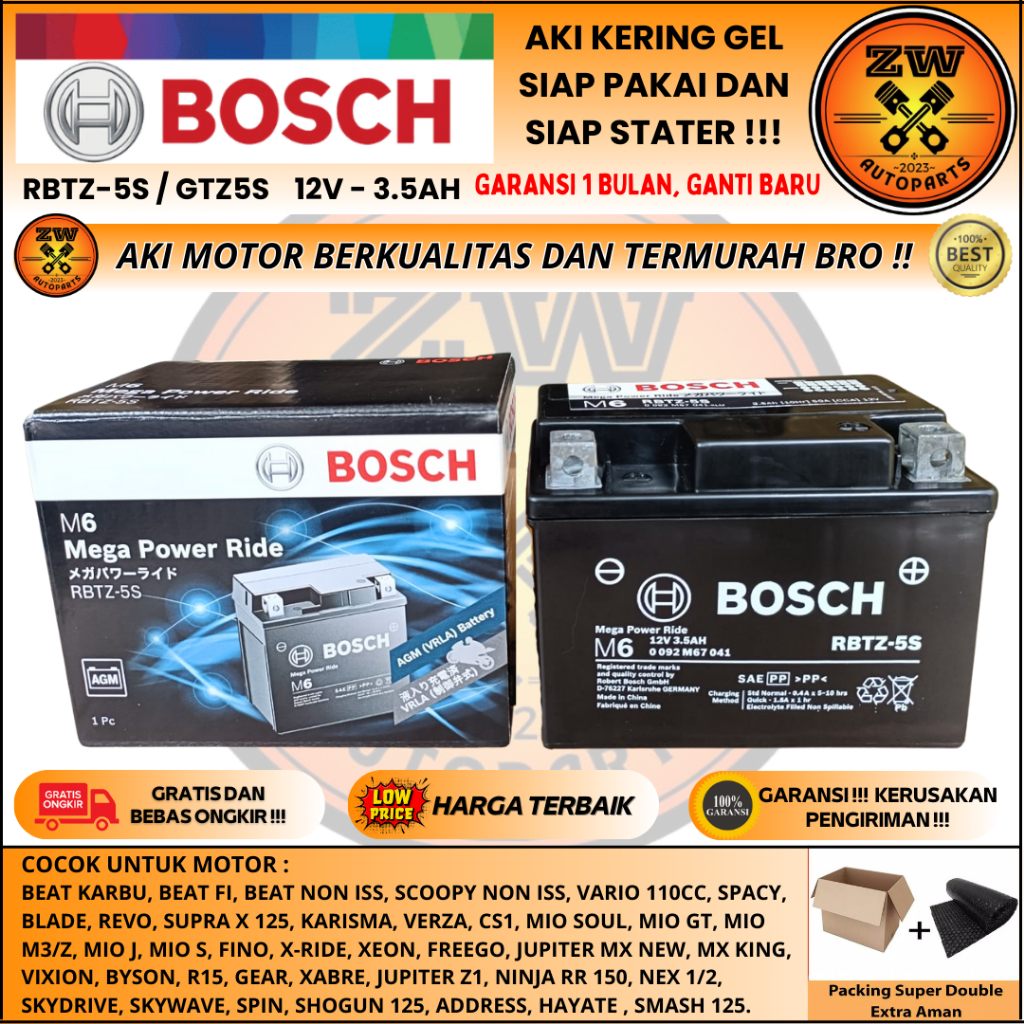 Jual AKI MOTOR VARIO 110, SCOOPY, SUPRA X 125, KARISMA, VERZA GTZ5S BOSCH MF | Shopee Indonesia