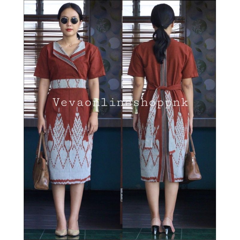 Jual dress tenun wanita merah merona terbaru | Shopee Indonesia