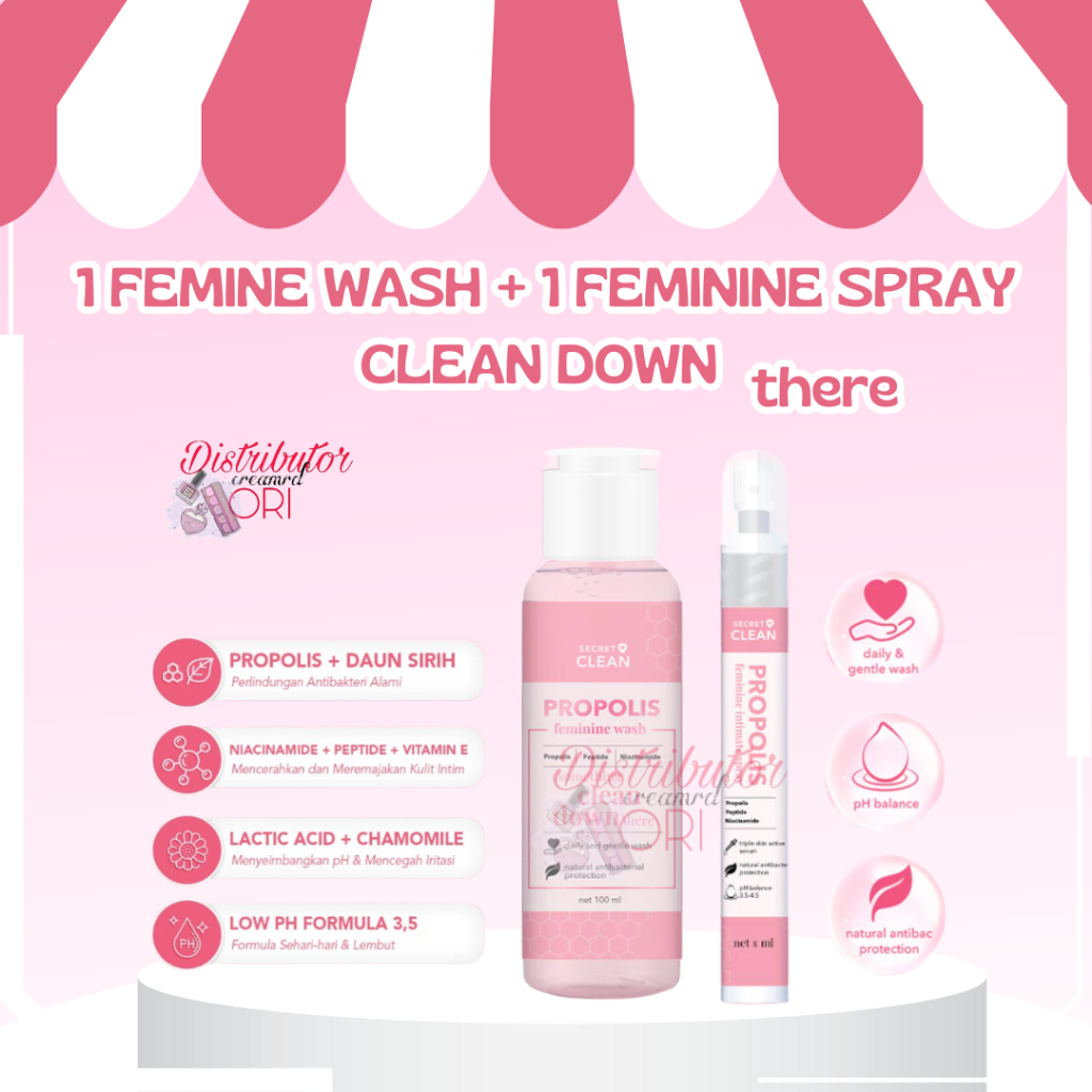 Jual SECRET CLEAN Propolis Feminine Wash 1 Pcs + Intimate Spray 1 Pcs ...