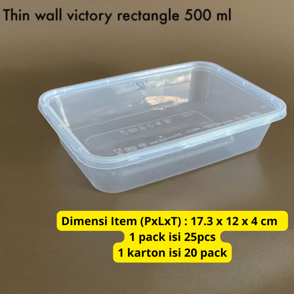 Jual Thinwall Rectangle 500ml DM Thinwall Kotak Makan Plastik Lunch Box Box Nasi Kue Dessert ...