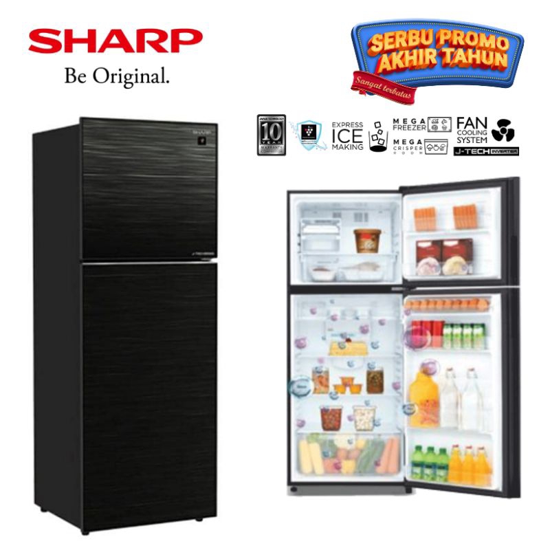 Jual SHARP KULKAS 2 PINTU JUMBO 352 LITER INVERTER SJ-456GI- MK Borderless Tempered Glass ...