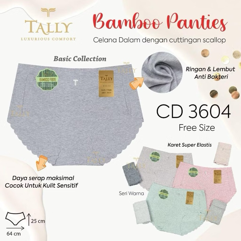 Jual TALLY CD CELANA DALAM 3604 | FREE SIZE | FIT XXL | BAHAN KATUN BAMBOO | Shopee Indonesia