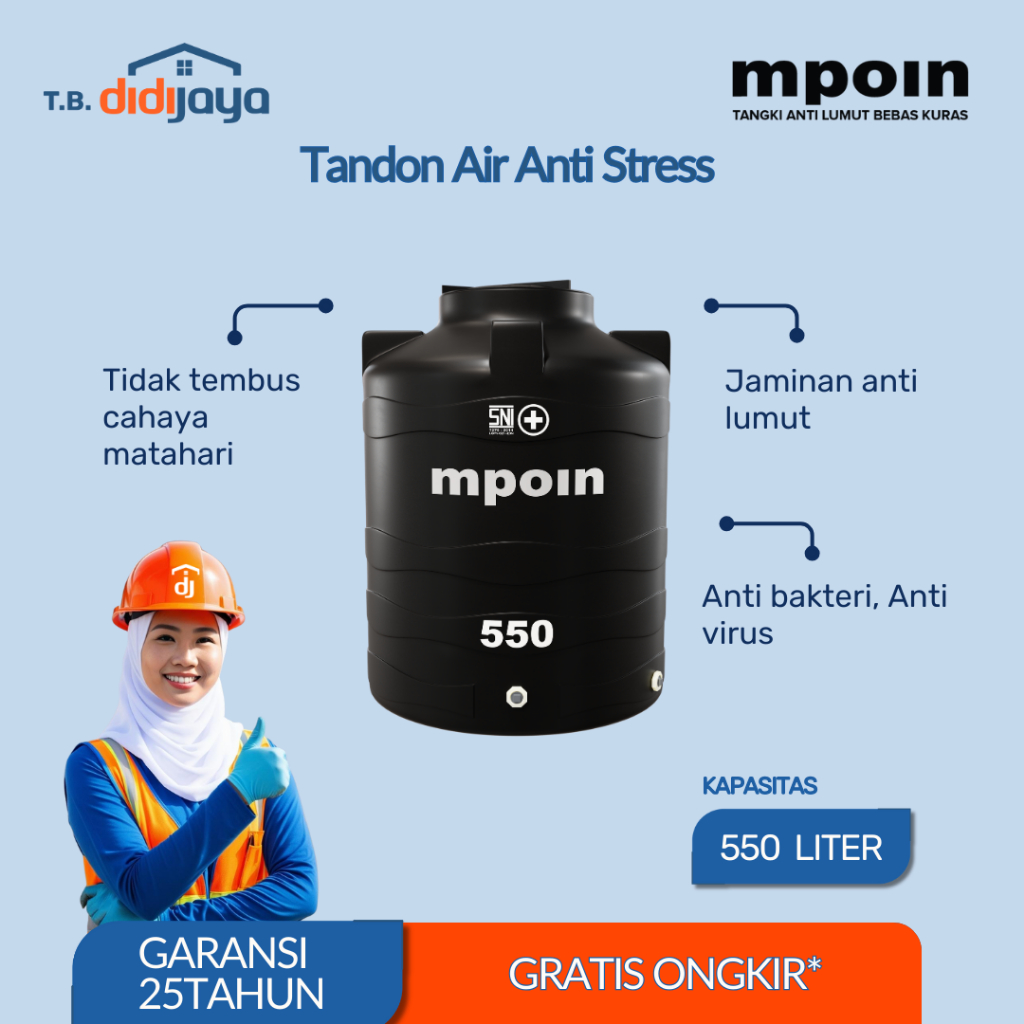 Jual Tandon Air MPOIN Wave 550 Toren Air Tangki Air 550 Liter | Shopee ...