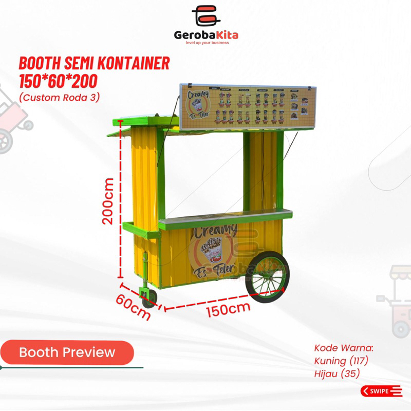 Jual Booth Semi Container Roda 3 Ukuran 150x60x200 Custom Kanopi Lipat ...