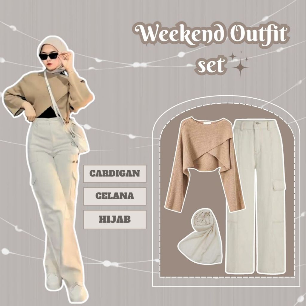 Jual Setelan wanita kekinian hijab|outfit konser(Cardigan crop, Celana cargo, Jilbab bella ...