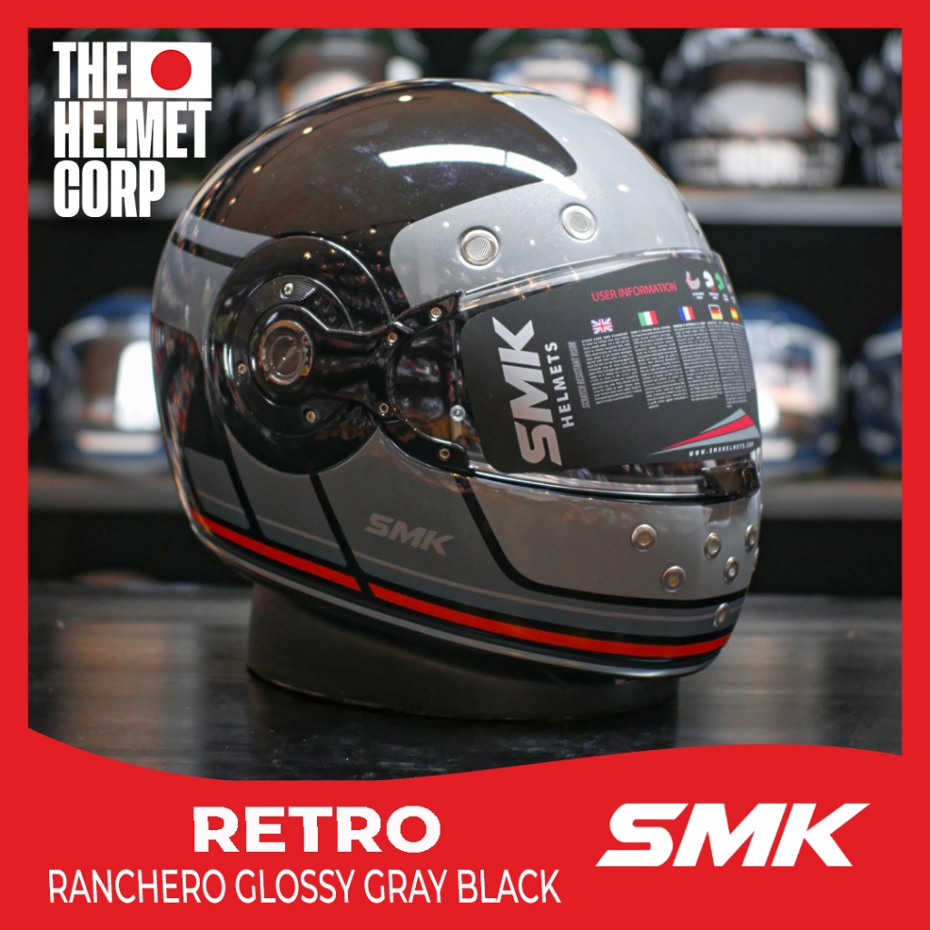 Jual HELM SMK RETRO RANCHERO GRAY BLACK GLOSSY FULL FACE HELMET RETRO ...