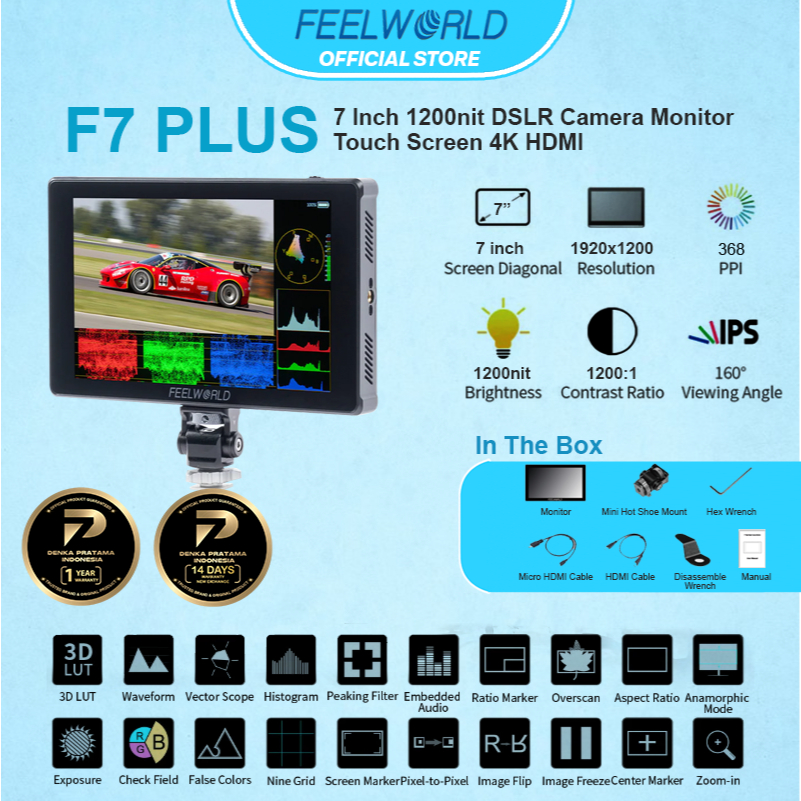 Jual FEELWORLD F7 Plus 7 inch Monitor Camera 1200nit 3D LUT IPS 4K HDMI ...