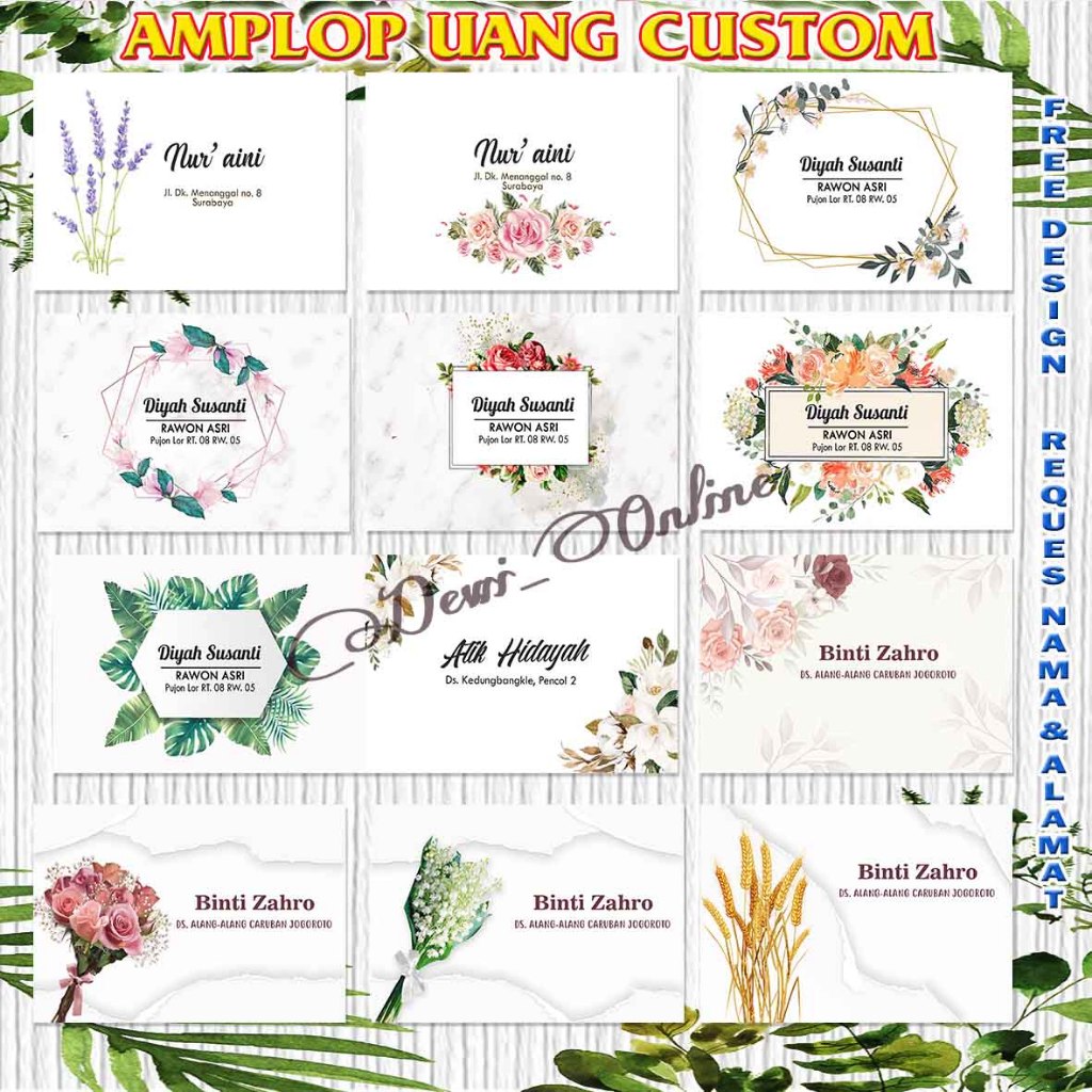 Jual Amplop Kondangan Custom dengan nama alamat Gartis design | Shopee ...