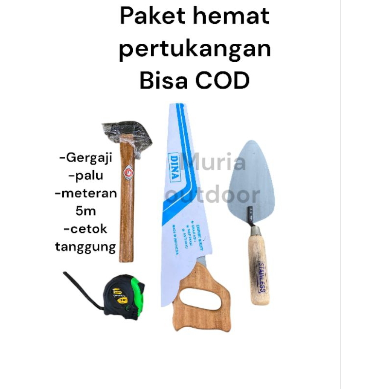 Jual Paket Tukang Alat Tukang Bangunan Set Gergaji Palu Cetok Meteran ...
