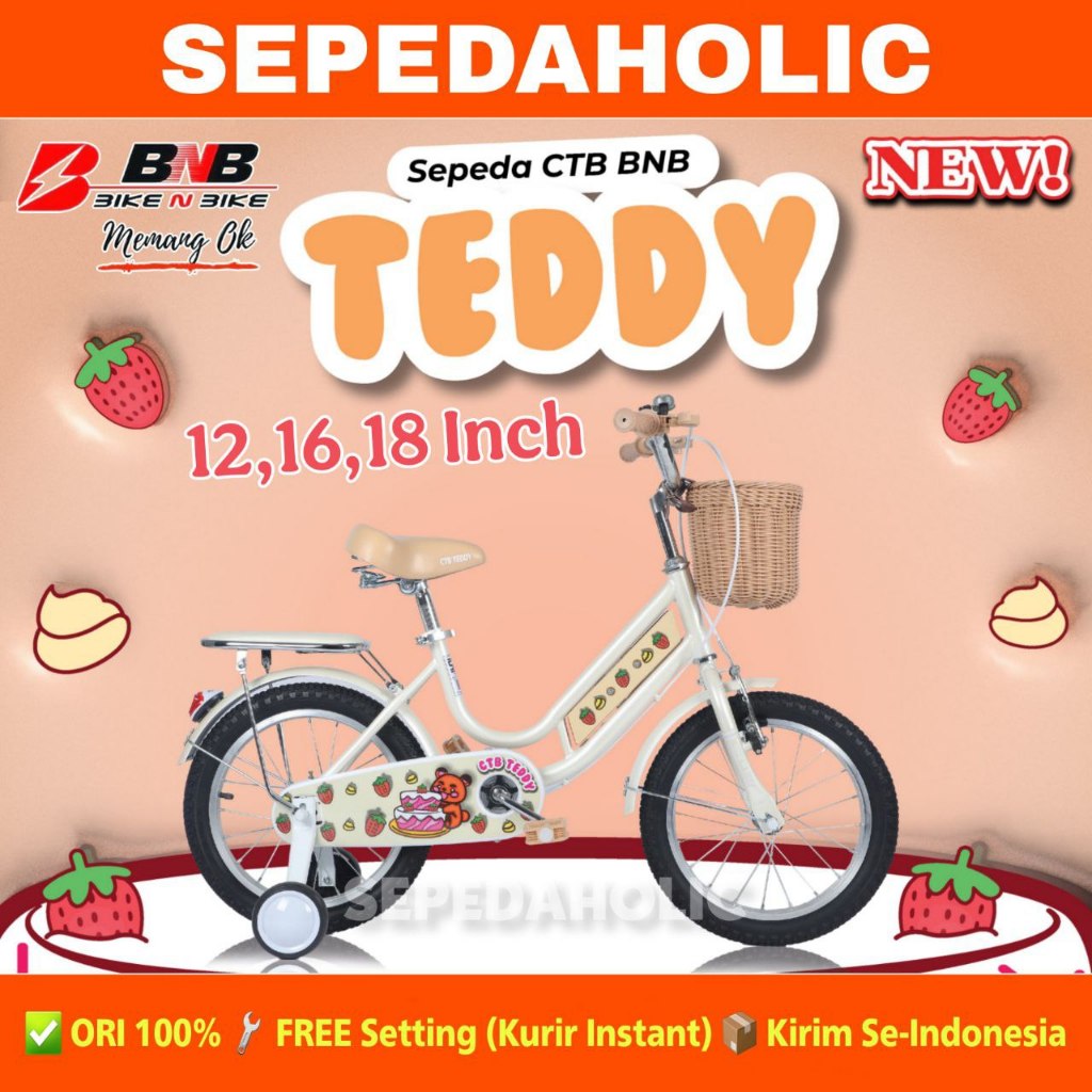 Jual Sepeda Anak Perempuan BNB TEDDY Ukuran 12 16 18 Inch Usia 2-8 ...