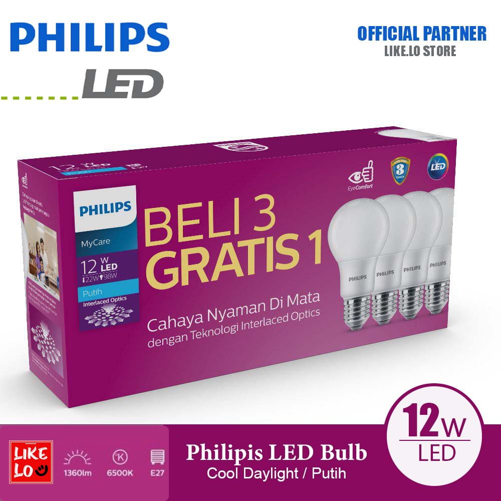 Jual Lampu Philips led 12 Wat Beli 3 Gratis 1, Murah dan Hemat Energi ...