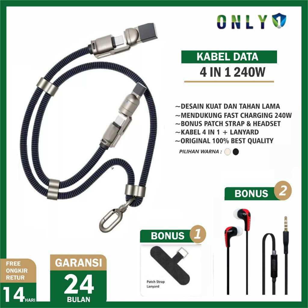Jual Lanyard original + Kabel Charger 4 IN 1 HP UNIVERSAL /Tali Gantungan dan Kabel (ms) + HF ...